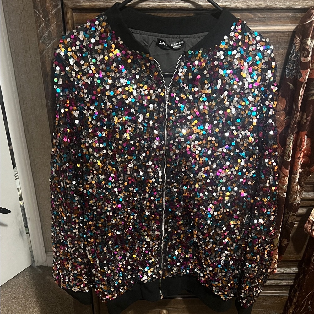 SHEIN | Jackets & Coats | Shein Multicolor Sequin Bomber Jacket | Poshmark